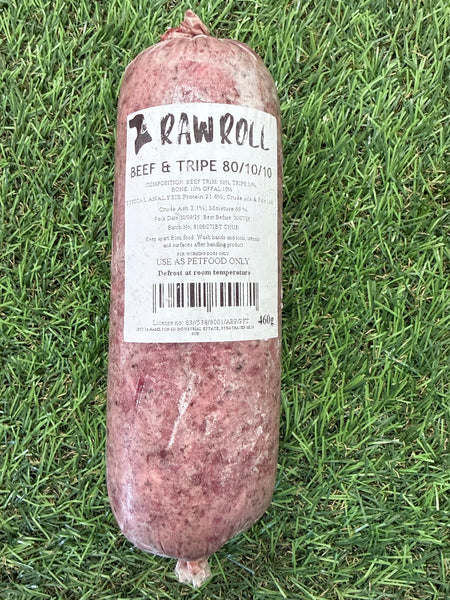 Raw Rolls Beef & Tripe 80/10/10 Chubb 460g – Raw To Your Door